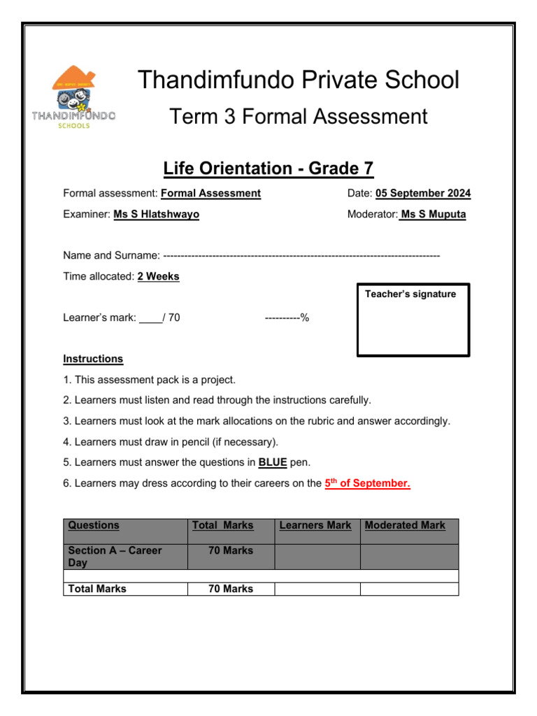 Life Orientation Grade7 Project | PDF