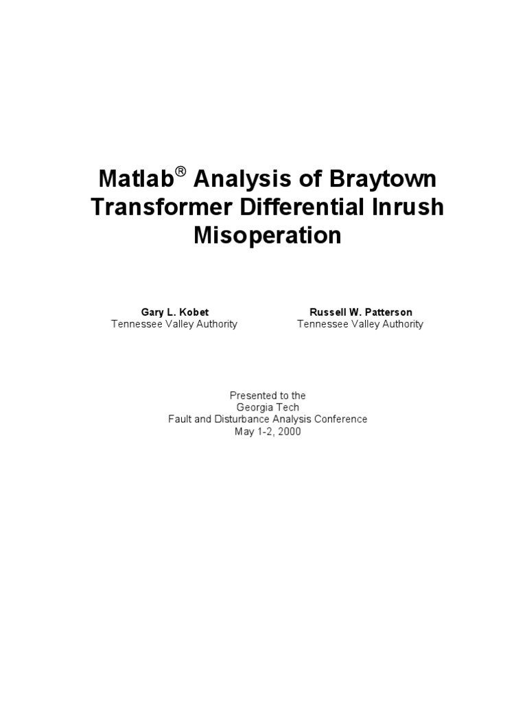 Matlab Analysis of Braytown Transformer Differential Inrush Misoperation | PDF | Tennessee ...