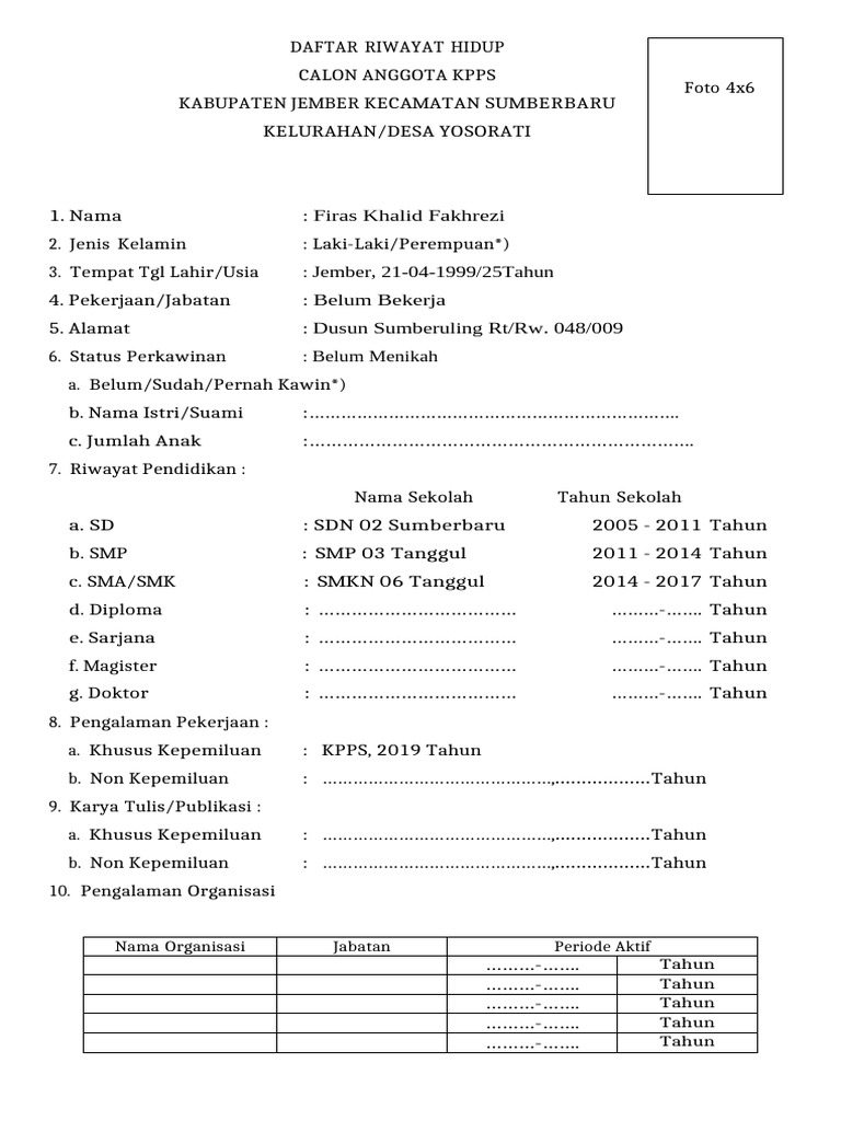 Daftar Riwayat Hidup KPPS | PDF