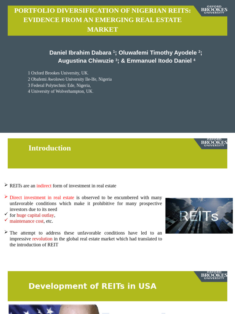 Portfolio Diversification of Nigerian Reits | PDF | Real Estate Investment Trust | Business