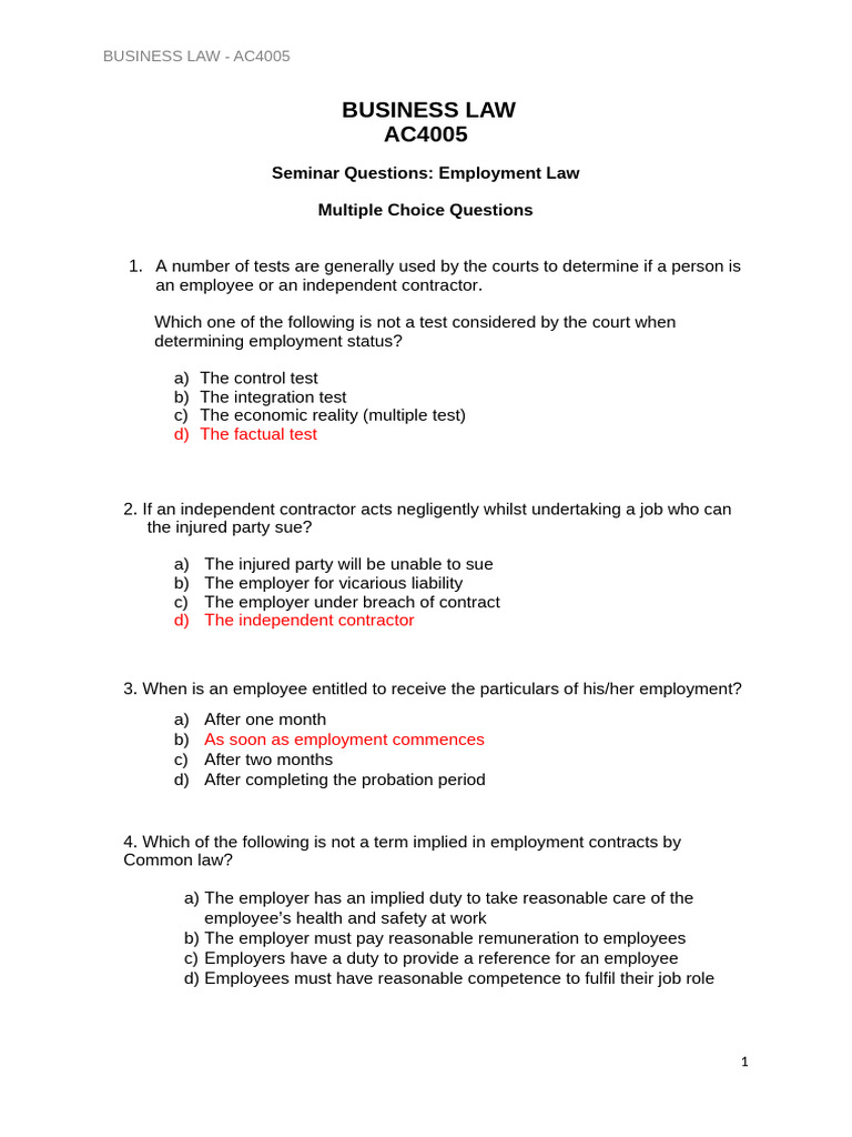 Employment Law Seminar: Key Questions | PDF | Employment | Law