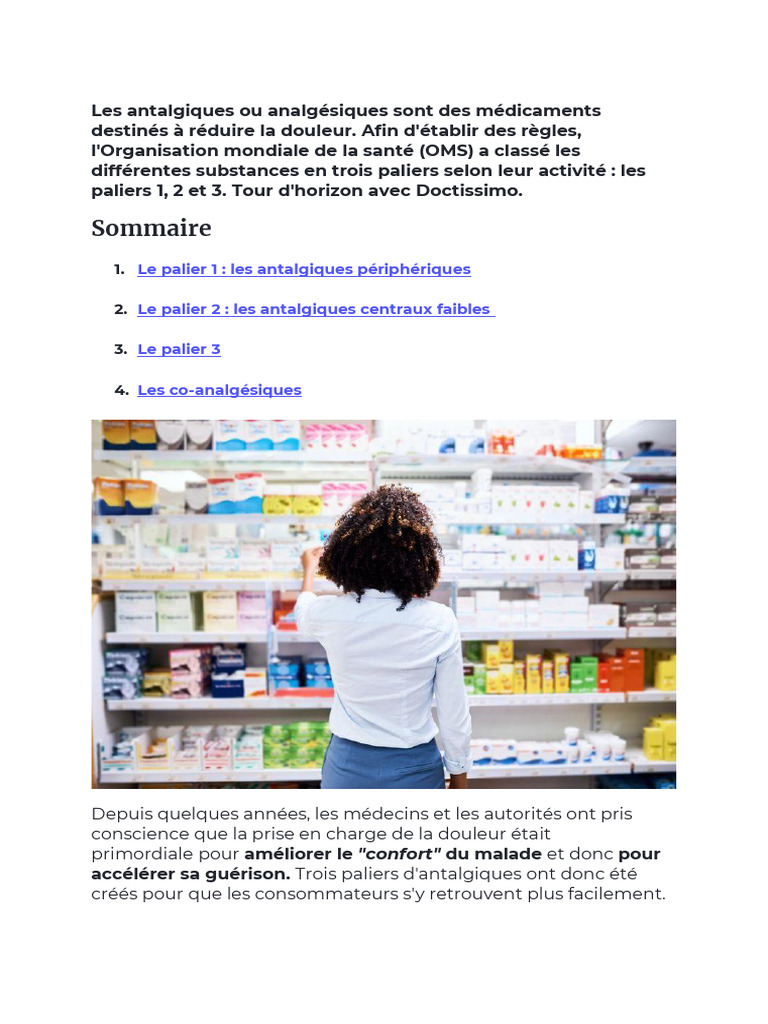 Les Antalgiques Ou Analgésiques Sont Des Médicaments Destinés À Réduire ...