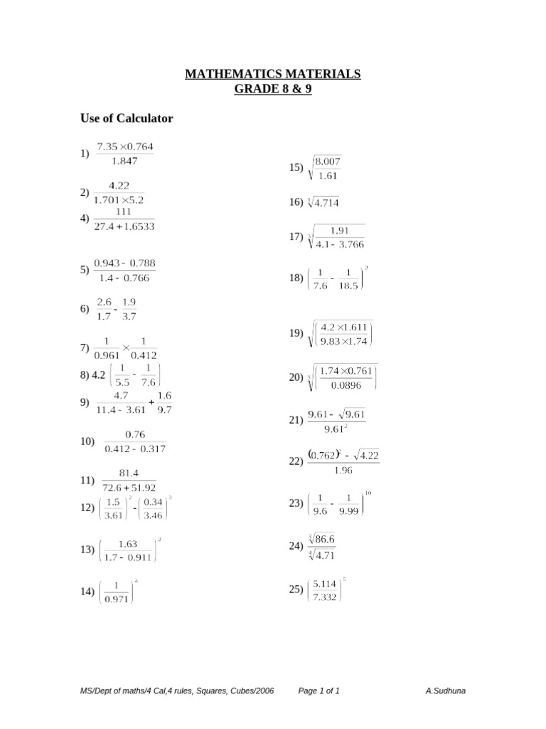 3 Cal, 4 Rules, Squares, Cubes | PDF