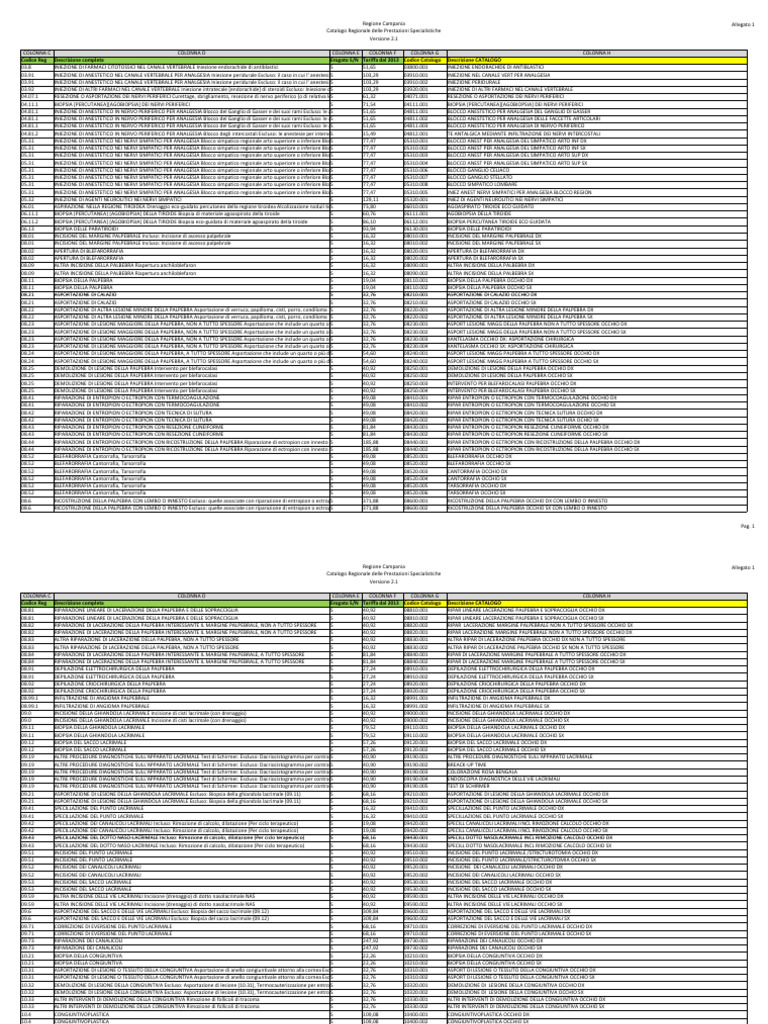 Catalogo Prestazioni Regione Campania Lungo | PDF
