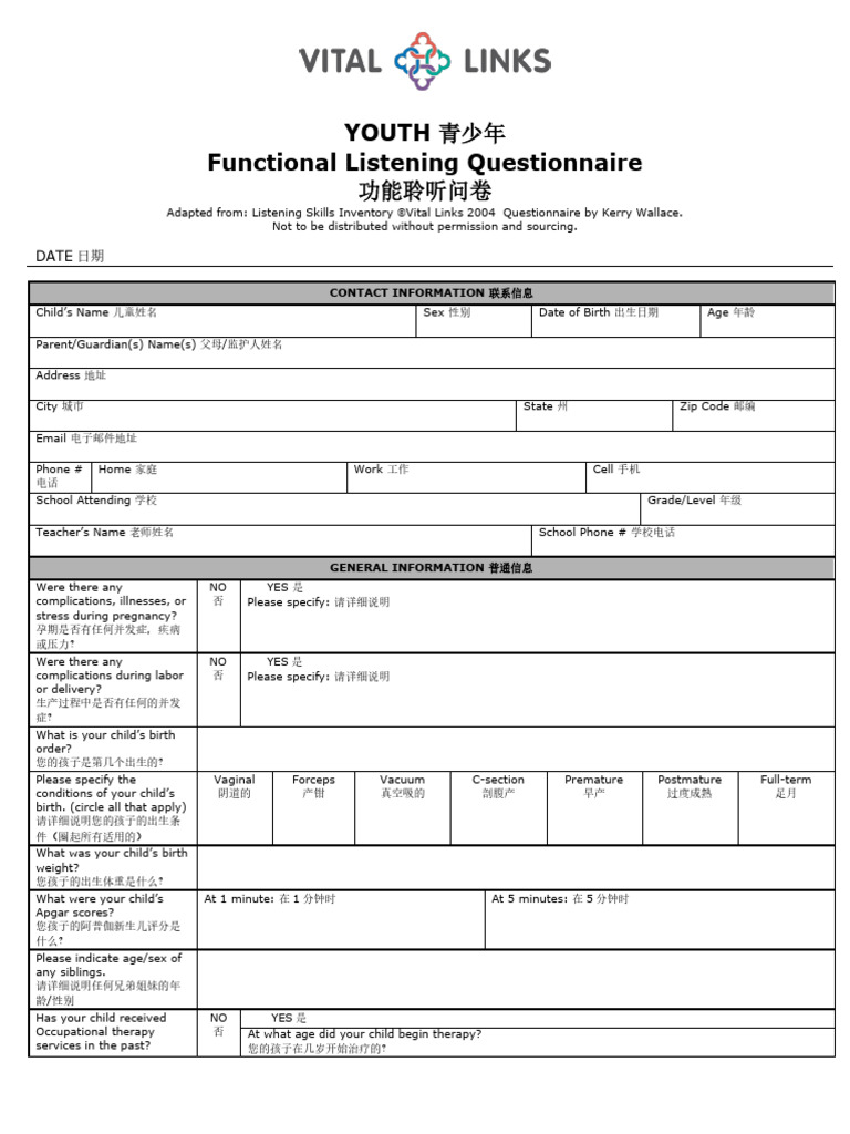 Youth Functional Listening Questionnaire | PDF | Urinary Incontinence ...