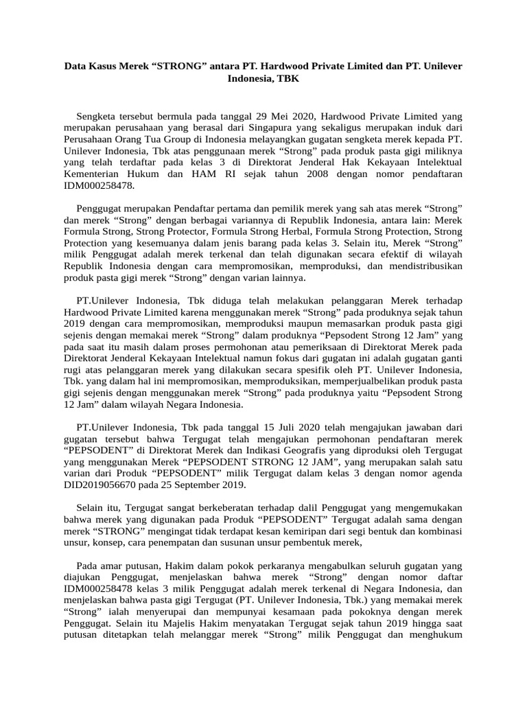 Data Kasus Merek Strong | PDF