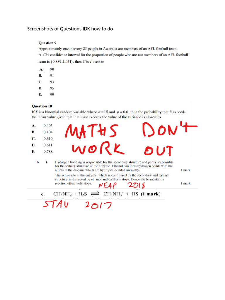 Screenshots of Questions IDK How To Do | PDF