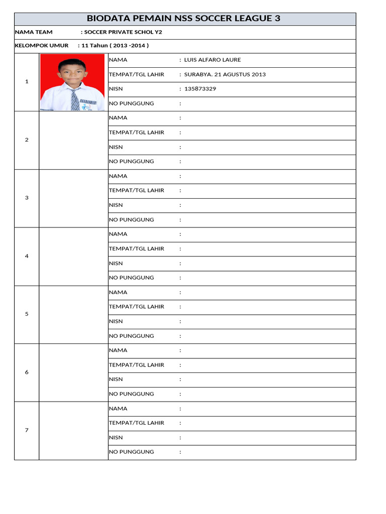 Biodata Pemain | PDF