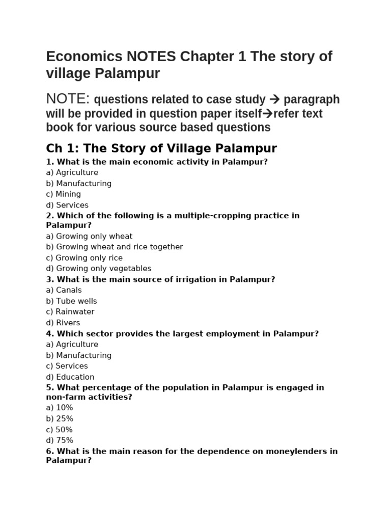Economics NOTES Chapter 1 The Story of Village Palampur | PDF ...