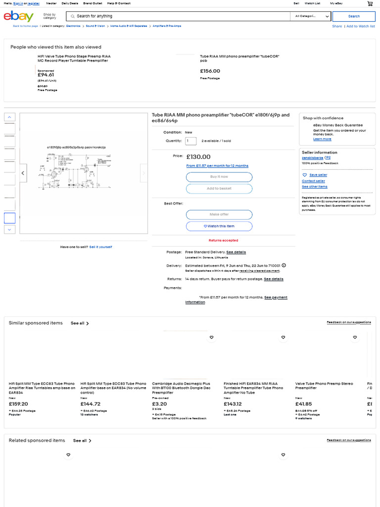 Tube RIAA MM Phono Preamplifier - tubeCOR - E180f - 6j9p and Ec86 - 6s4p - EBay | PDF