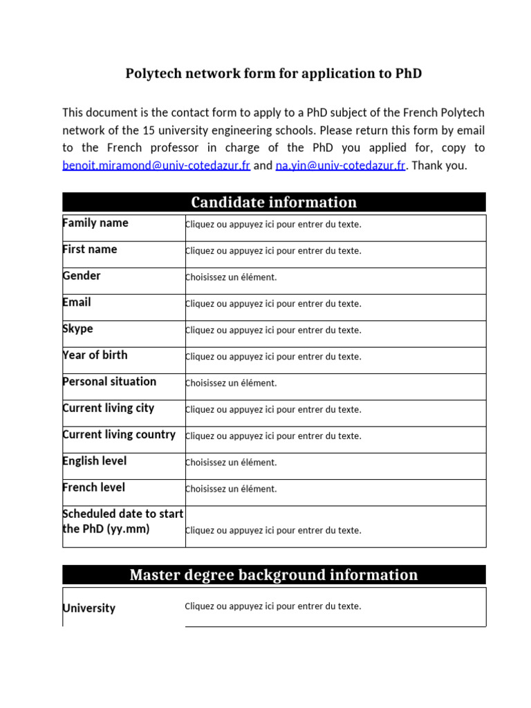 Polytech Network Form For Application To PHD 2020 | PDF