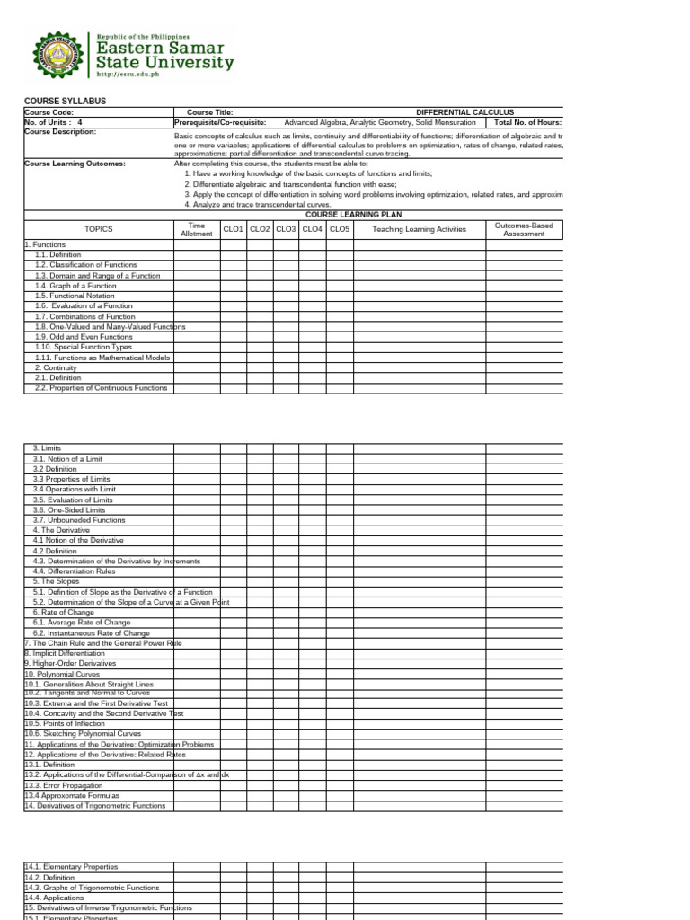 Course Syllabus 2nd Year Pdf