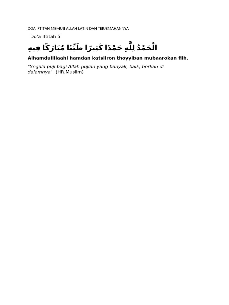 Doa Iftitah Memuji Allah Latin Dan Terjemahannya | PDF