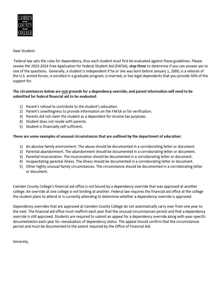 Dependency Override Form 2024 25 | PDF