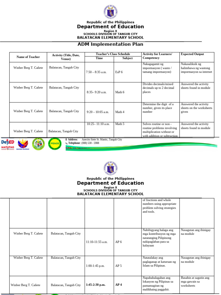 Grade 6 ADM - DSPC - DFOT Sept. 13, 2024 | PDF