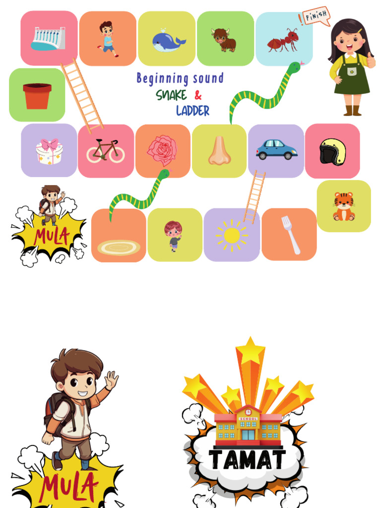 Colorful Bold Beginning Sound Snake and Ladder Document | PDF