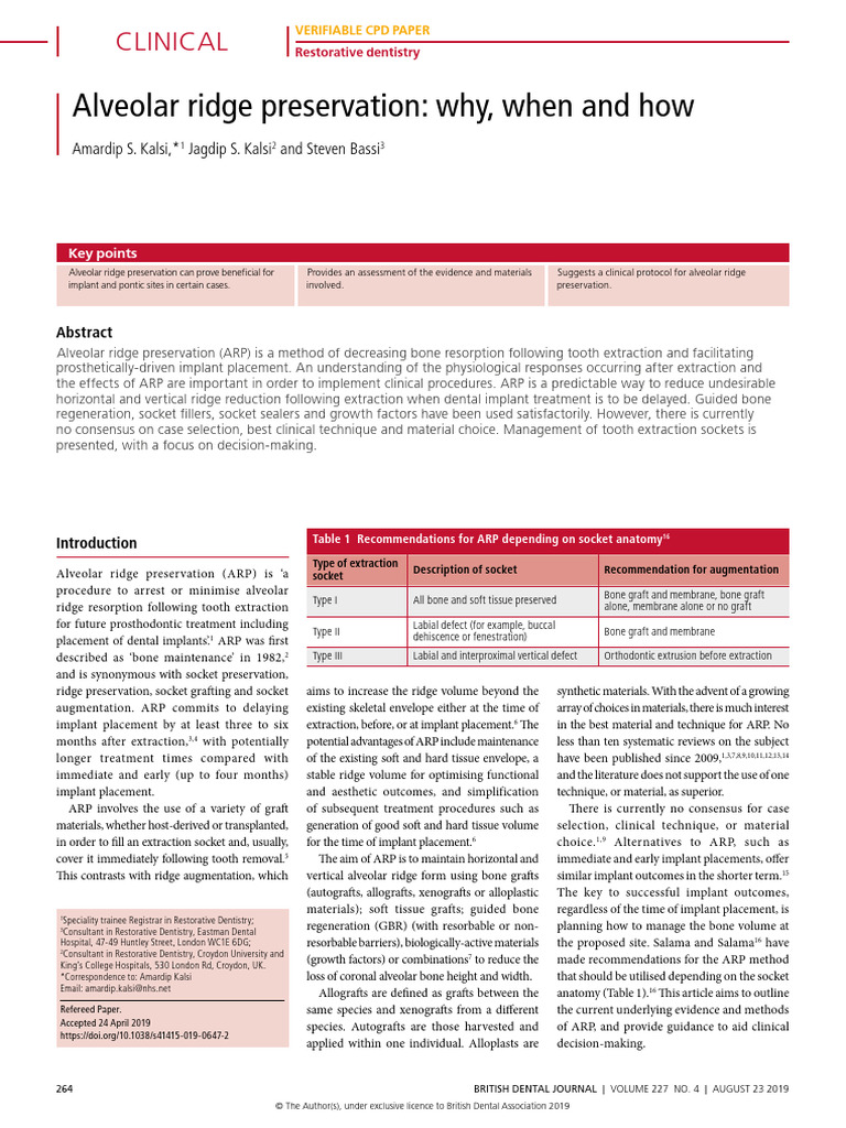 Alveolar Ridge Preservation - Why, When and How | PDF