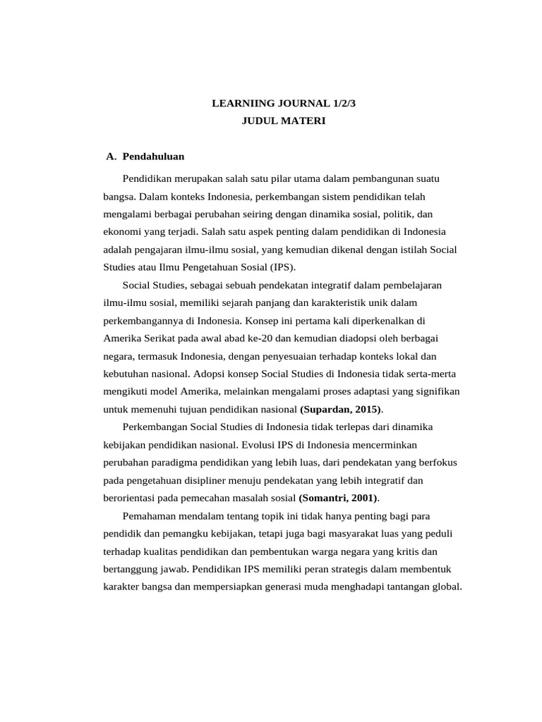 Template Learning Journal Konsep Dasar IPS SD 2024 | PDF