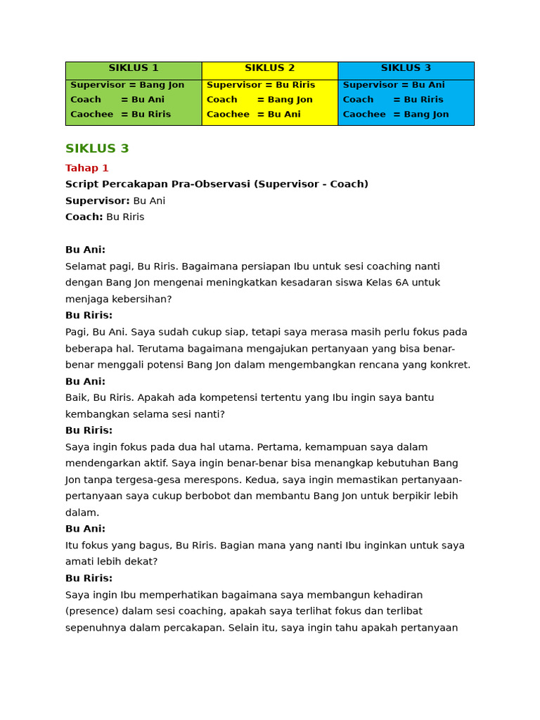 Script Coaching - Siklus 3 | PDF