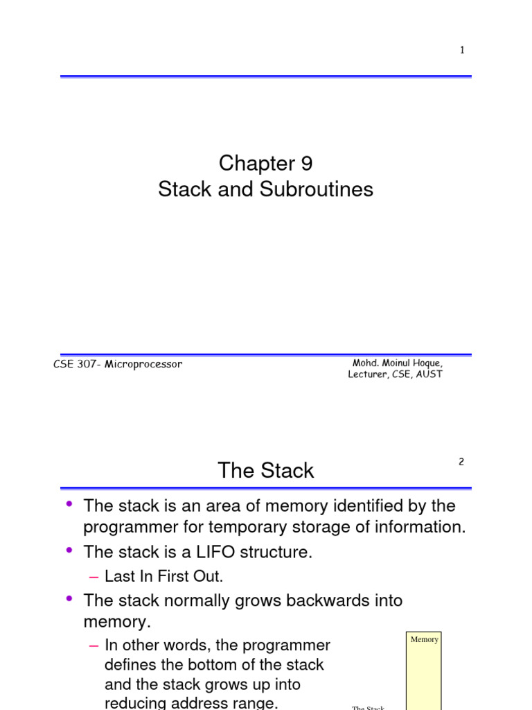 Chapter 9 Stack and Subroutines Compress | PDF