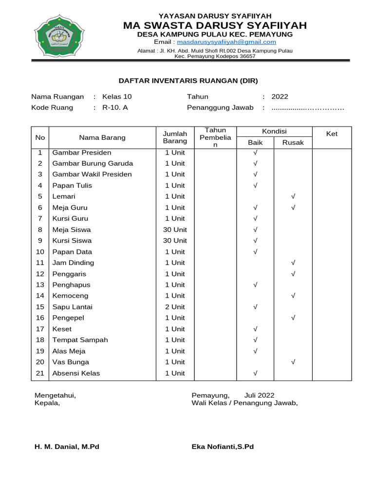 Daftar Inventaris Ruangan (DIR) 1 | PDF
