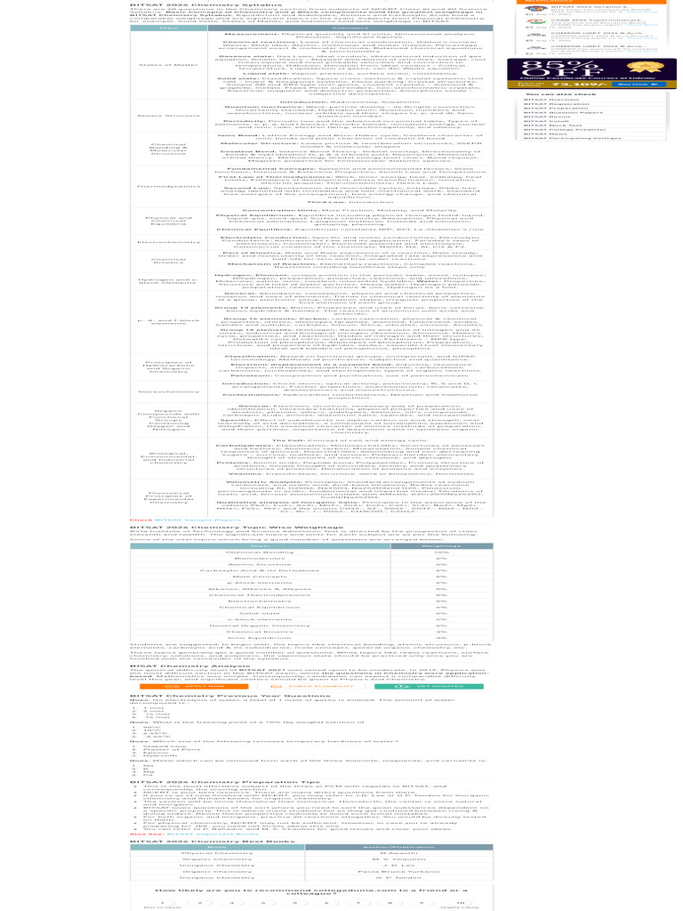 BITSAT Chemistry Syllabus 2024 Topic-Wise Weightage, Best Books | PDF