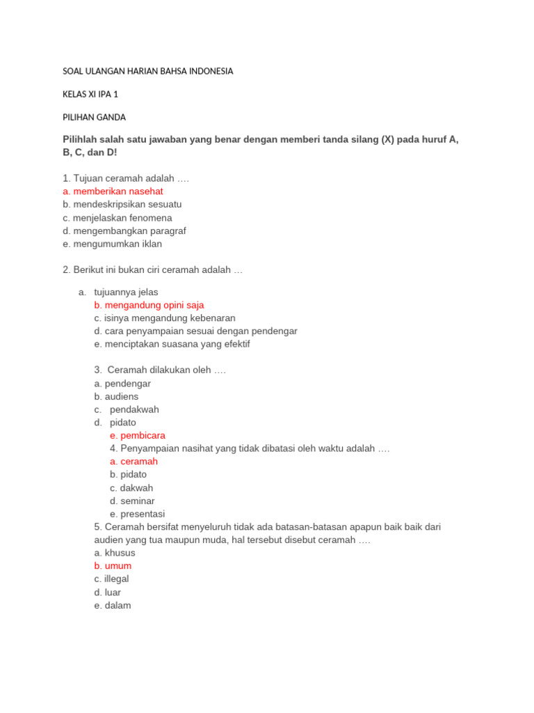 Soal Ulangan Harian 2 Bahasa Indonesia Kelas Xi Ipa | PDF