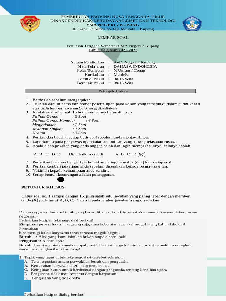 Soal Pat Bindo 2023 | PDF