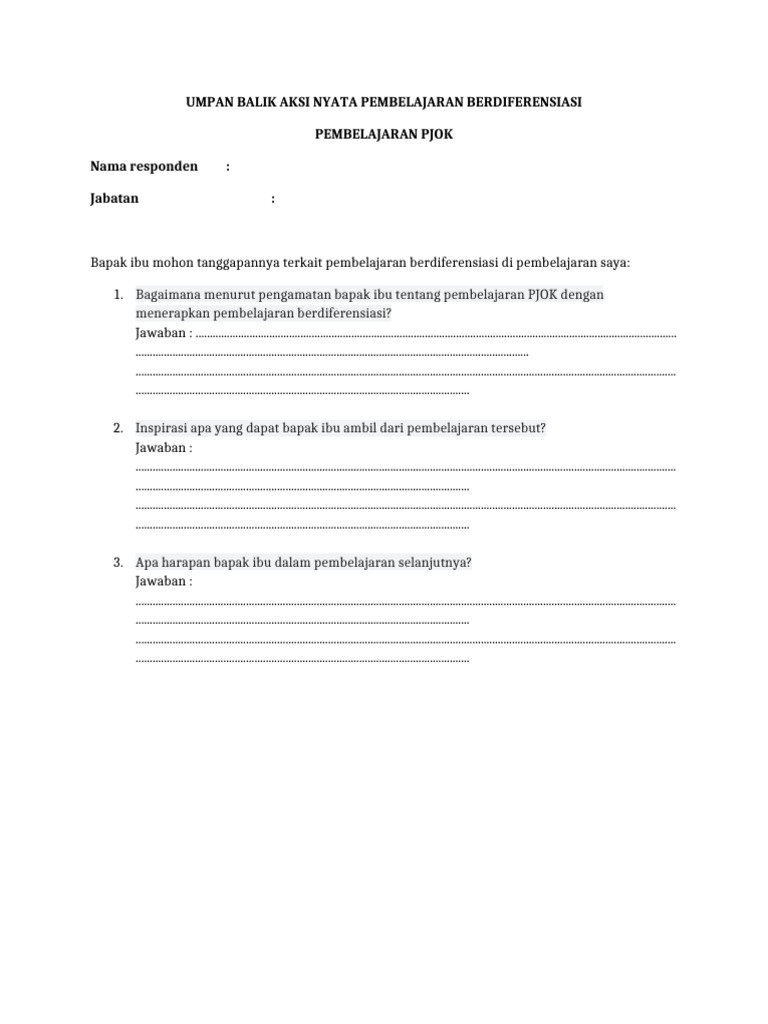 Umpan Balik Aksi Nyata Pembelajaran Berdiferensiasi Modul 1 | PDF