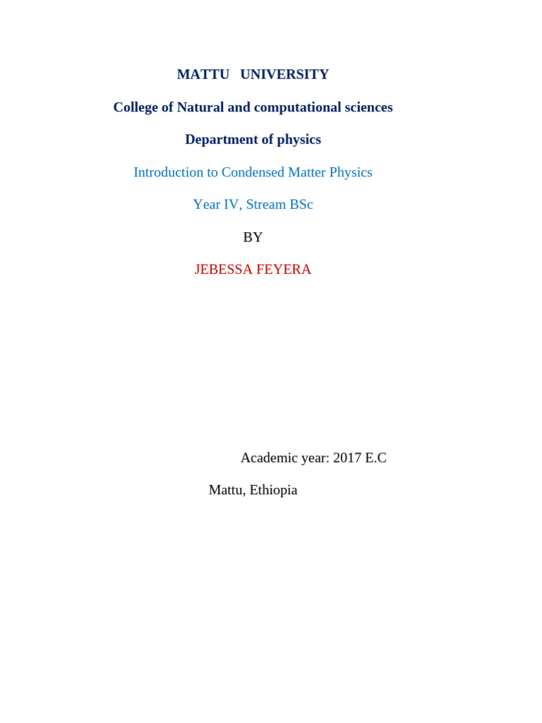 Condensed Matter Physics | PDF