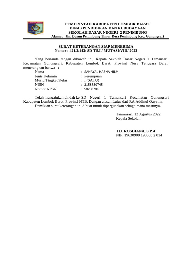 Surat Keterangan Nisn Ganda | PDF