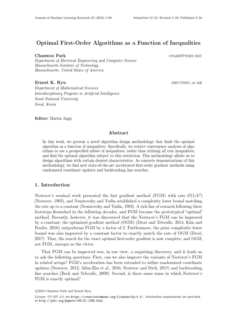 Optimal First-Order Algorithms As A Function of Inequalities | PDF