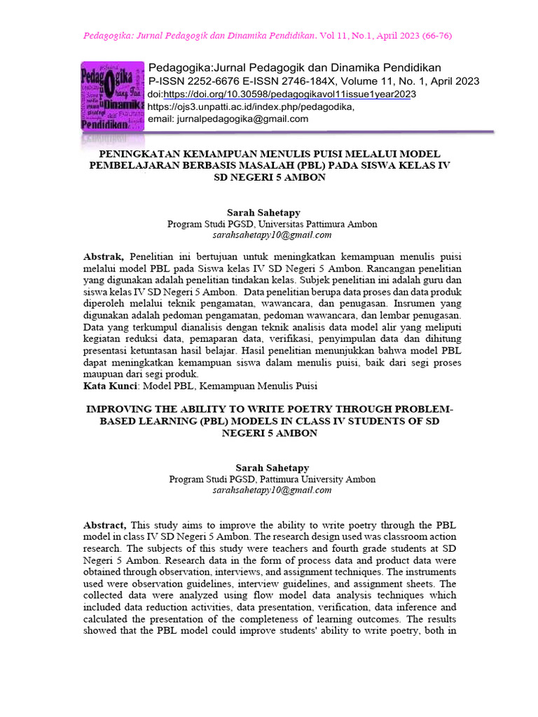 Peningkatan Kemampuan Menulis Puisi Melalui Model | PDF