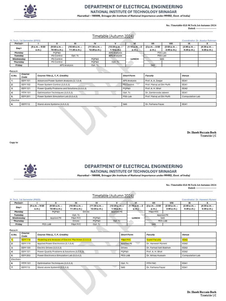 M.Tech 1st Sem Autumn 2024 | PDF | Electrical Engineering | Electricity