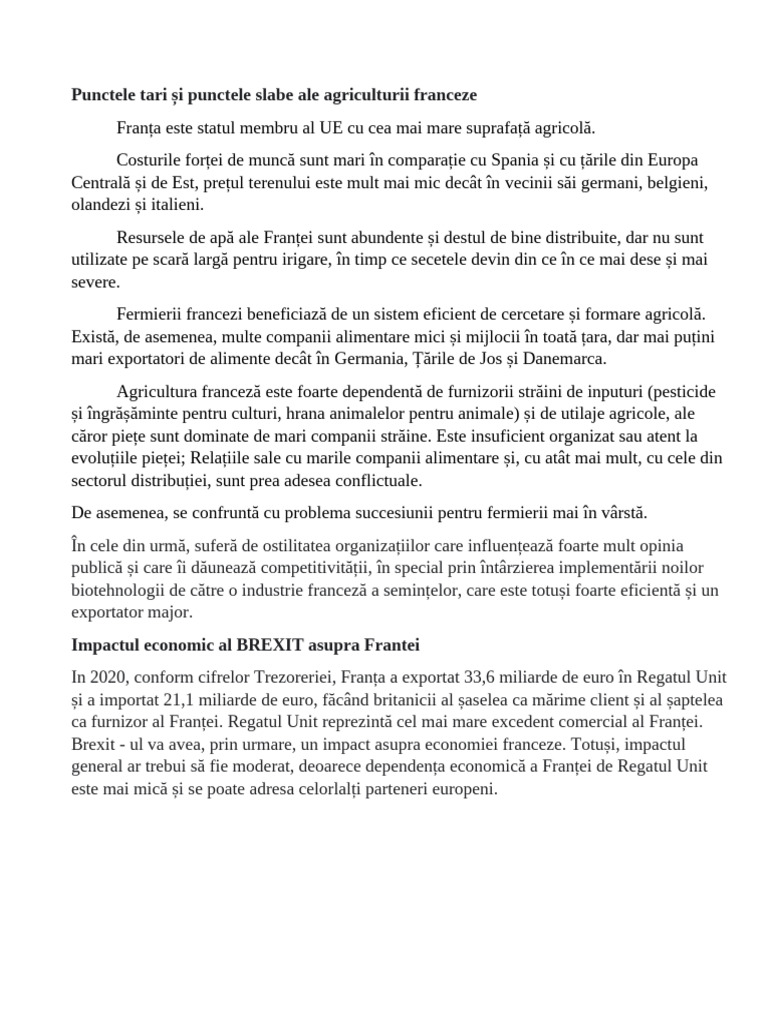 Punctele Tari Și Punctele Slabe Ale Agriculturii Franceze | PDF