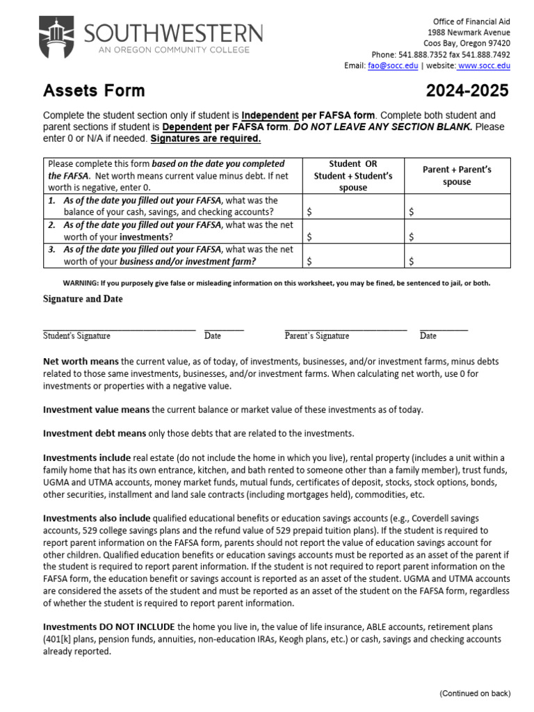 Assets Form | PDF