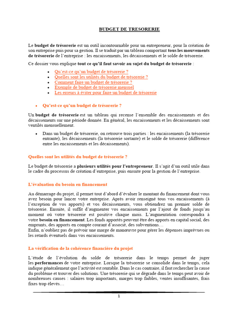 Budget de Tresorerie | PDF