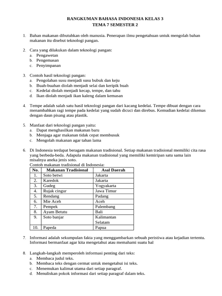 Rangkuman - Bahasa - Indonesia - Tema - 7 - 23-24 (1) (AutoRecovered) | PDF