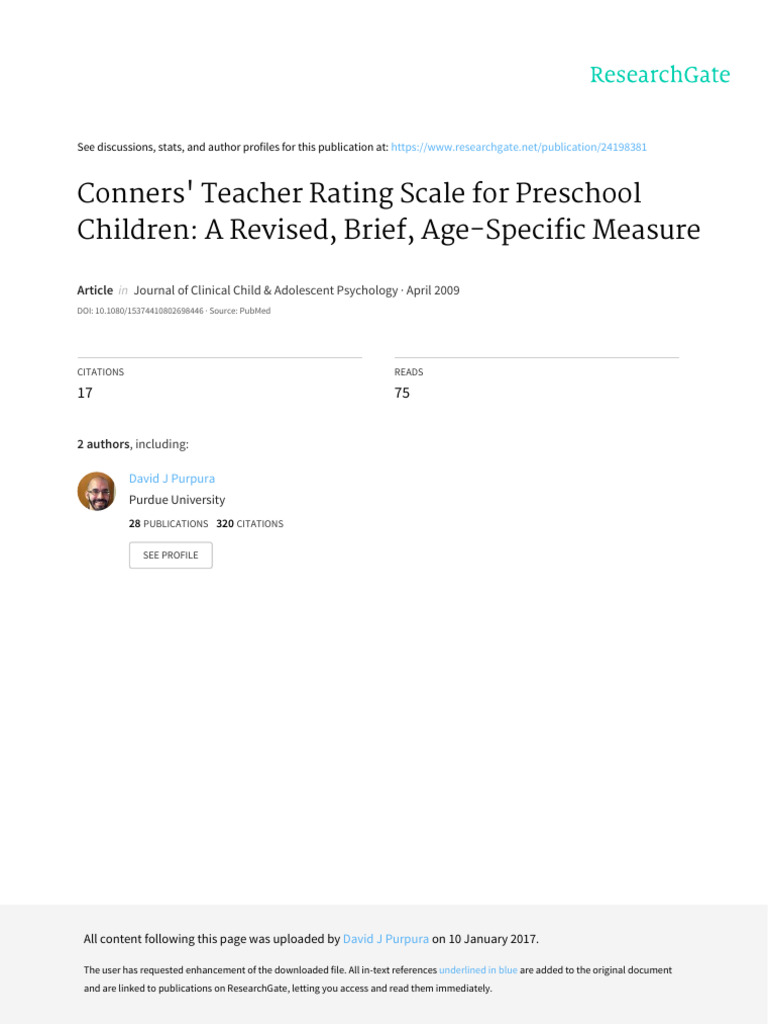 Conners Teacher Rating Scale For Prescho | PDF