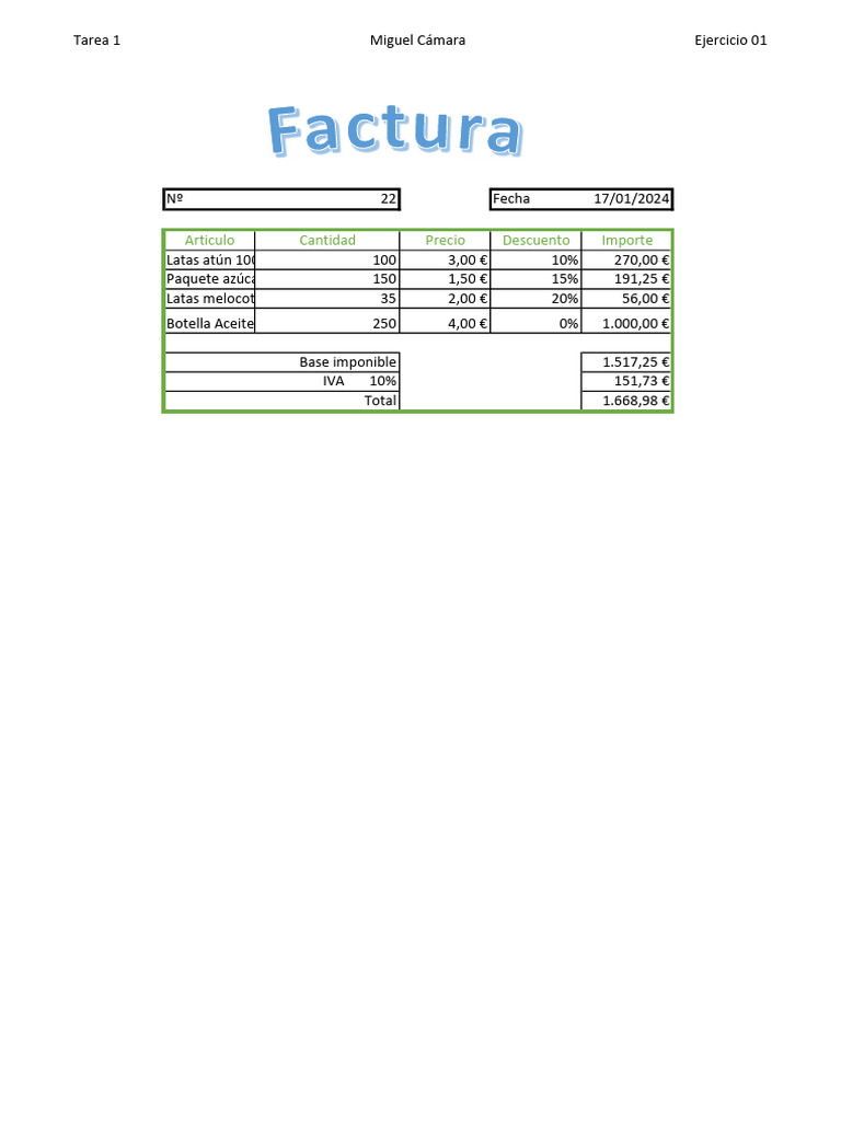 Tarea 01 Excel | PDF