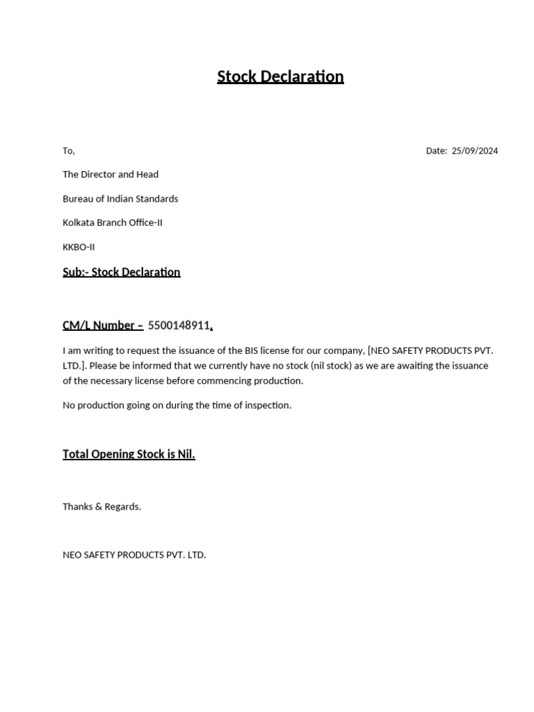 Stock Declaration Jacket | PDF