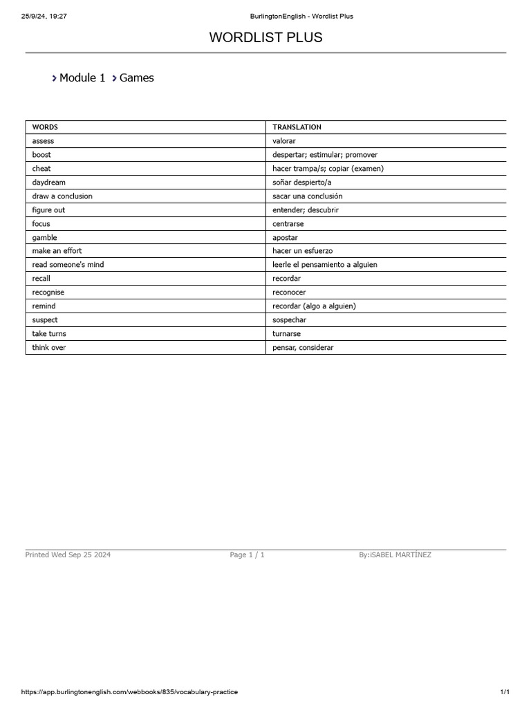 BurlingtonEnglish - Wordlist Plus2 | PDF