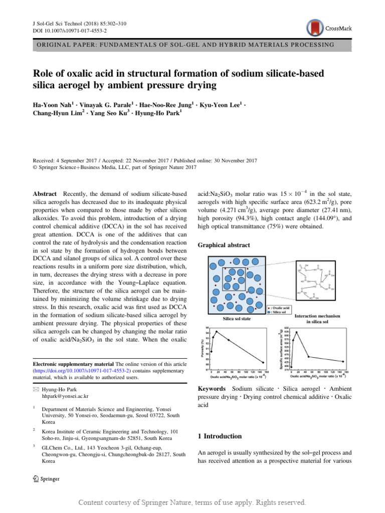 Role Of Oxalic Acid In Structural Formation Of Sod Pdf Silicon