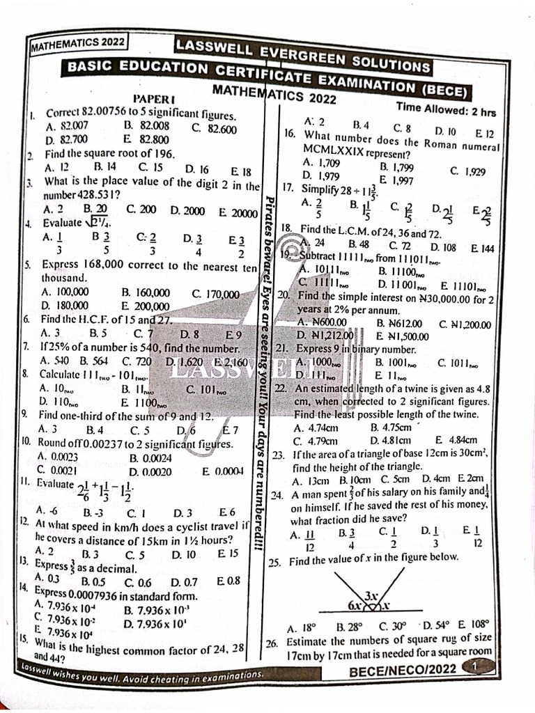NECO BECE Past Questions | PDF NECO BECE Past Questions | PDF
