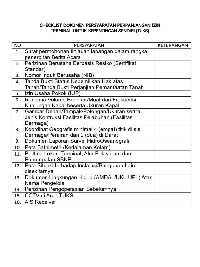 Checklist Perpanjangan Tuks | PDF