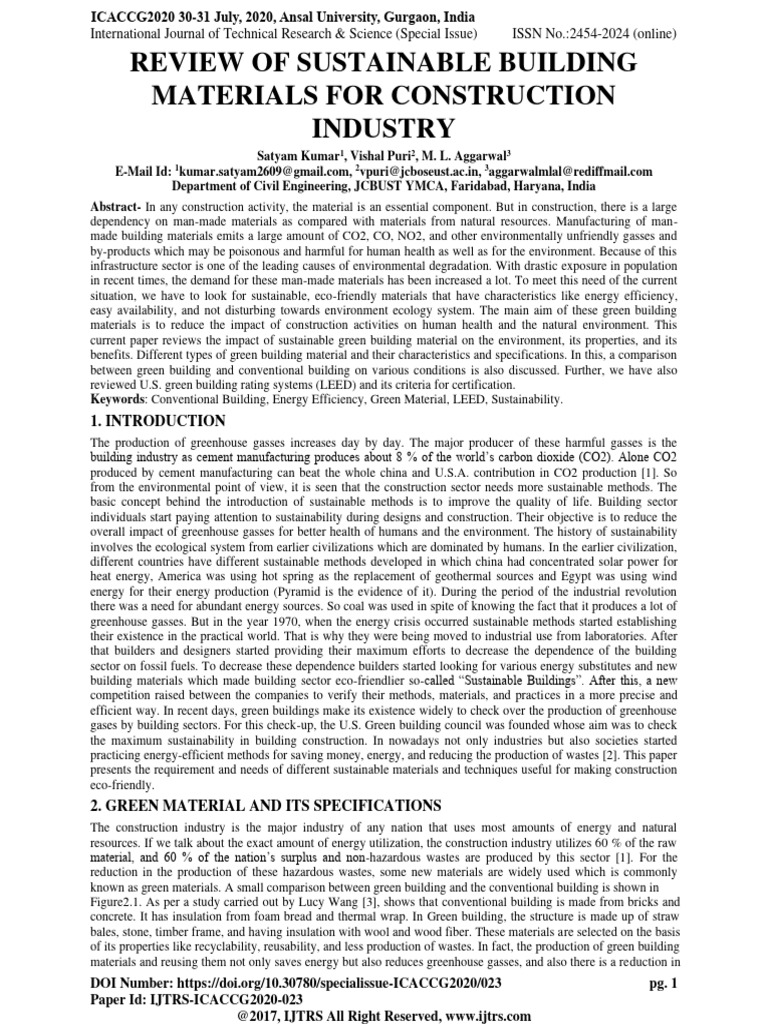 Review of Sustainable Building Materials | PDF
