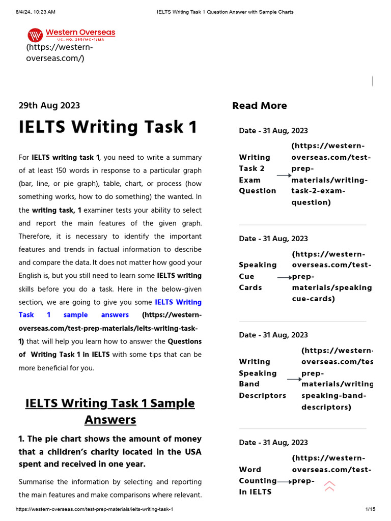 IELTS Writing Task 1 Question Answer With Sample Charts | PDF