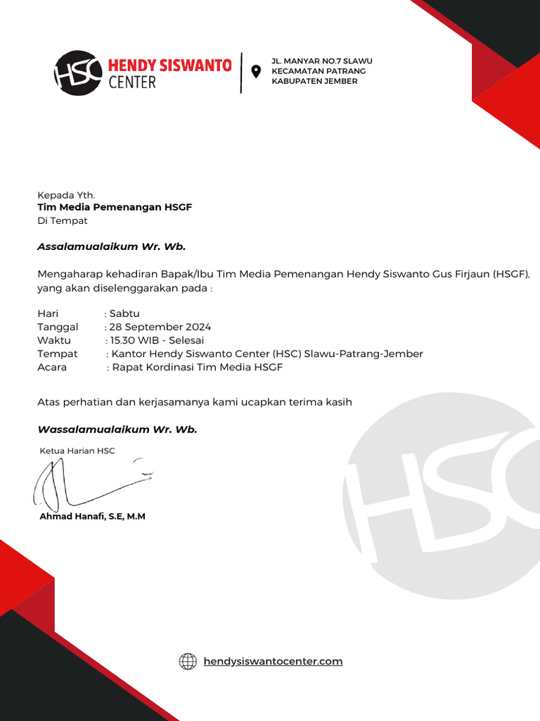 Undangan Rapat Tim Media HSGF | PDF