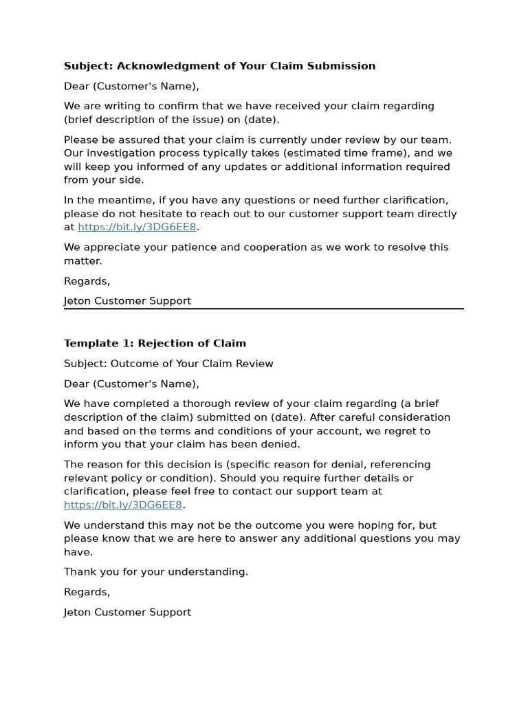 Claim Submission, Template | PDF