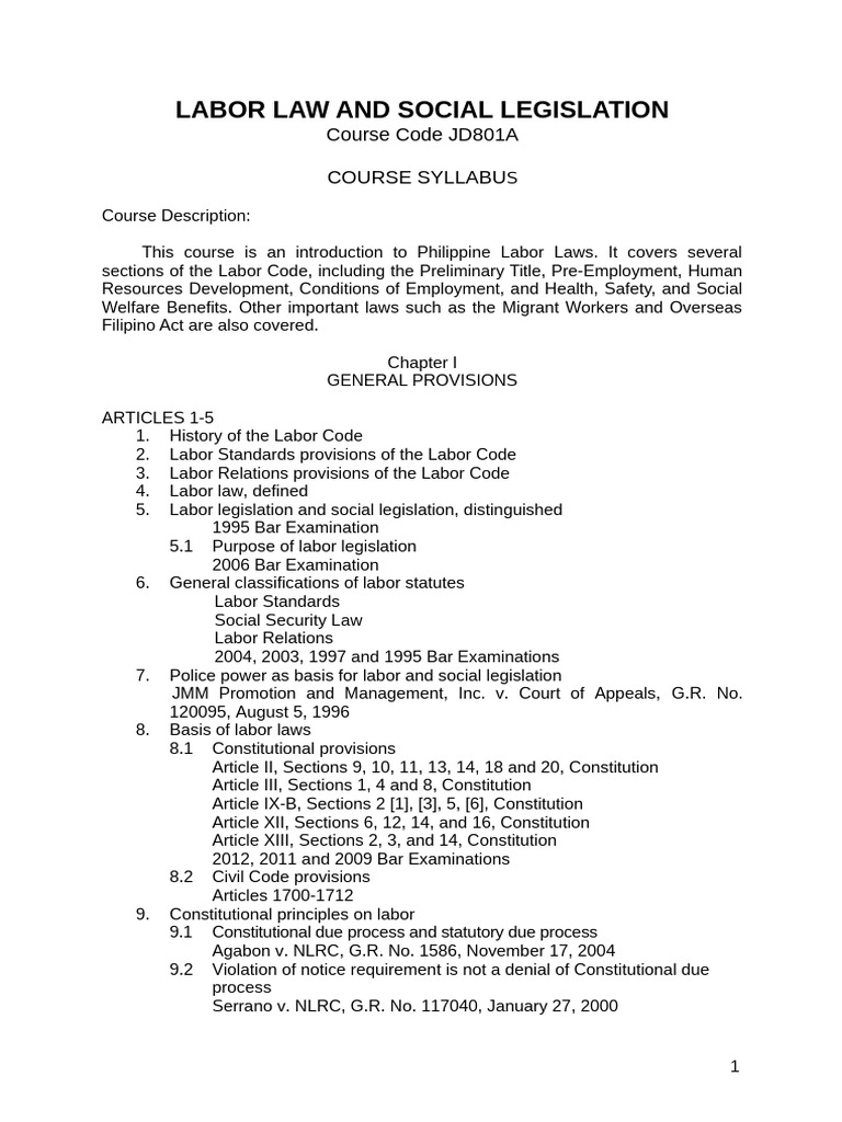 Labor Law Syllabus | PDF